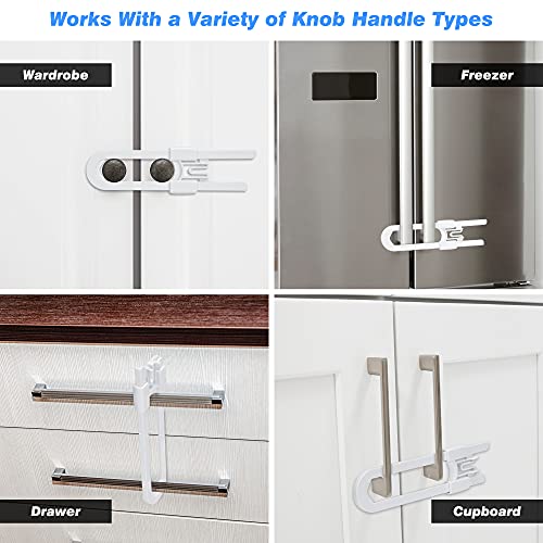 10 Pack Baby Sliding Cabinet Locks - Vmaisi Adjustable U Shaped Child Safety Locks,Childproof Latches for Kitchen Bathroom Storage Cupboards Doors, Handles and Knobs White (10)