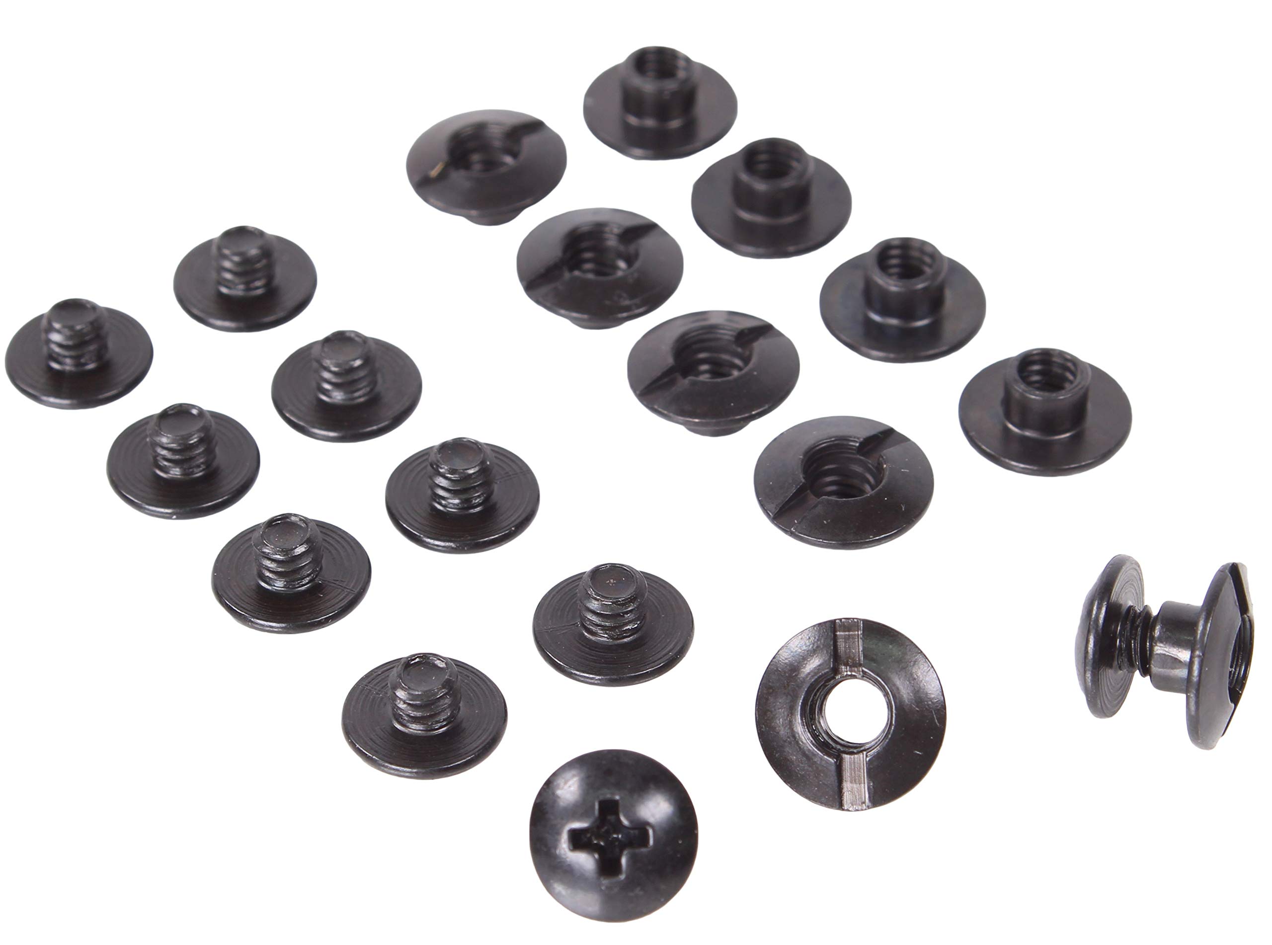 1/8" Black Chicago Screws & Binding Posts Fasteners for Leather Straps/Belts, Kydex Holster/Sheath Repair or Rivet Parts Replacement, Thru Hole Open Slot Design. Made in USA (10 Pack, Flat Head)