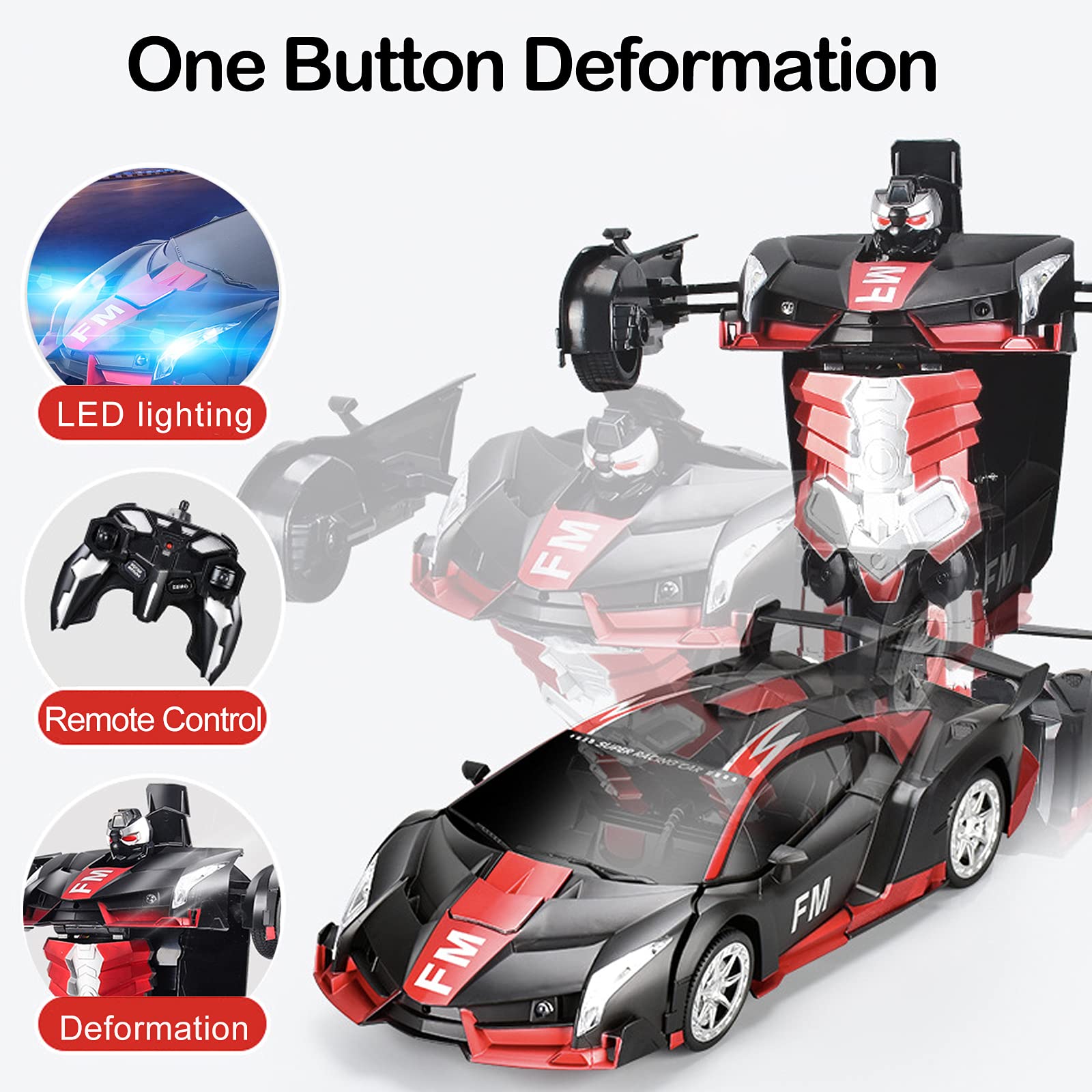 【2023 latest】LED Remote Control Car Transforming Robot 360 Degree Drifting one-click Deformation Rechargeable Police Toy Car 2.4Ghz 1:18 Scale Best Birthday Xmas Holiday Toy Present for Boys and Girls