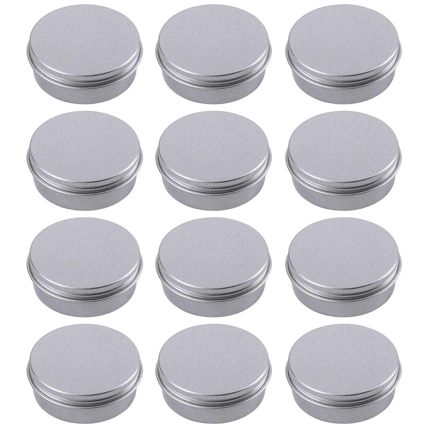 1 Ounce Aluminum Tin Jar Refillable Containers 30ml Aluminum Screw Lid Round Tin Container Bottle for Cosmetic,Lip Balm, Cream, 12 Pack.