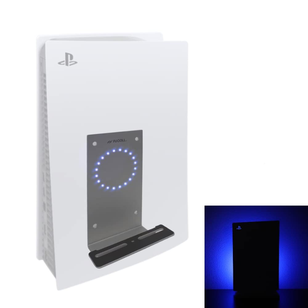 [Upgraded] PJCOLL Aluminum Wall Mount For PlayStation 5 With LED Ambient Light, No Extra Tool Required, Compatible with PS5 Disc and Digital, for Concrete Wall and Drywall