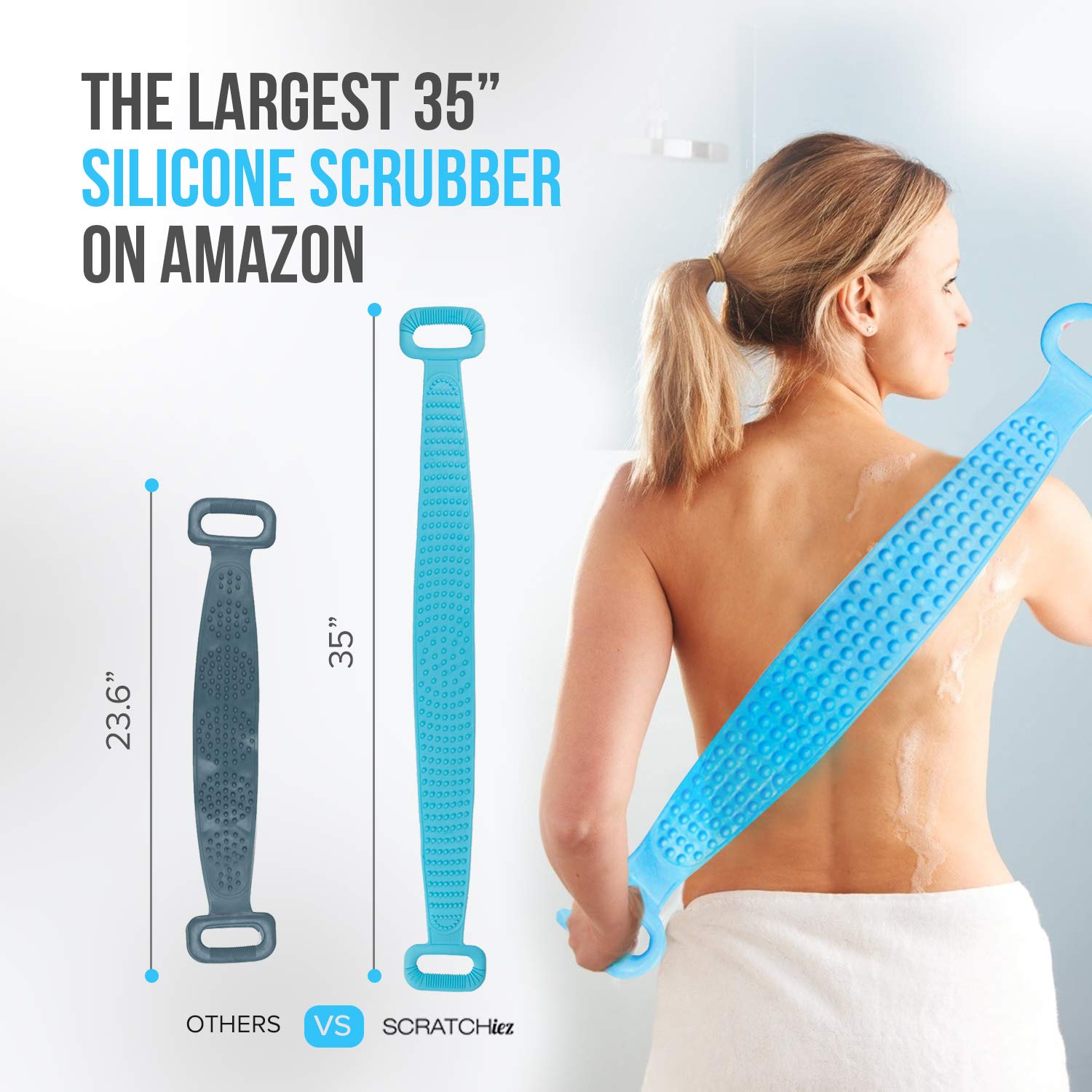 [XXL Length] Silicone Back Scrubber for Shower, 35" Extra Long Double Sided Bath Body Scrubber Brush, Deep Clean Exfoliating Improve Back Skin, Comfortable Massage for Men and Women