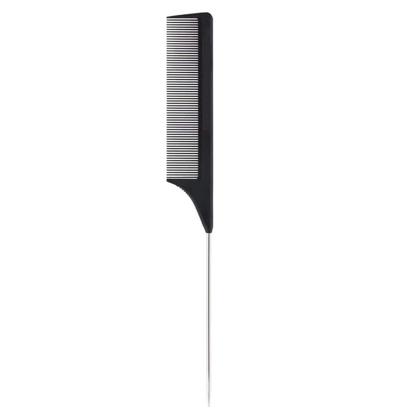 1 Pack Professional Carbon Steel Tail Combs Heat Resistant with Metal Pick, Anti Static Black Styling Tail Hair Comb Fine Teeth, Metal Pintail Teasing Comb Brush