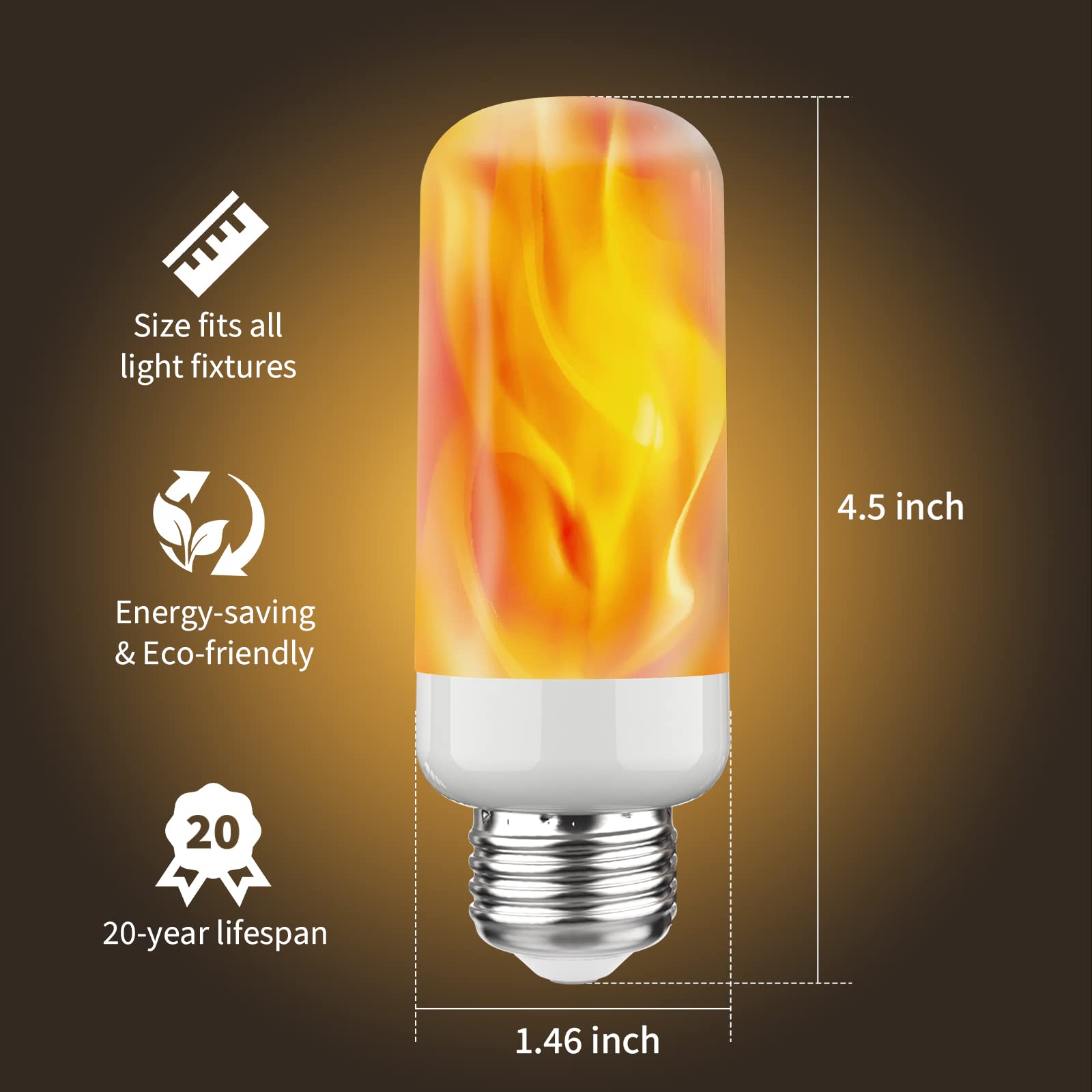 【Upgraded】Morsatie LED Flame Light Bulbs, 4 Modes Flickering Light Bulbs with Upside Down Effect, E26/E27 Fire Light Bulb for Halloween, Christmas, Party, Porch, Patio, Indoor Outdoor Decoration-4 Pcs