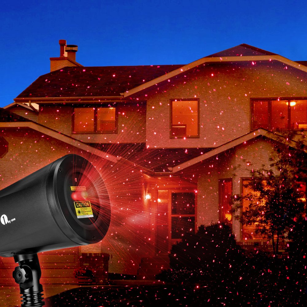 1 BY ONE OUS00-0817 Laser Green Christmas Tree and Red Stars Show, Projection Lights for Xmas, Holiday, Party, and Garden Decoration