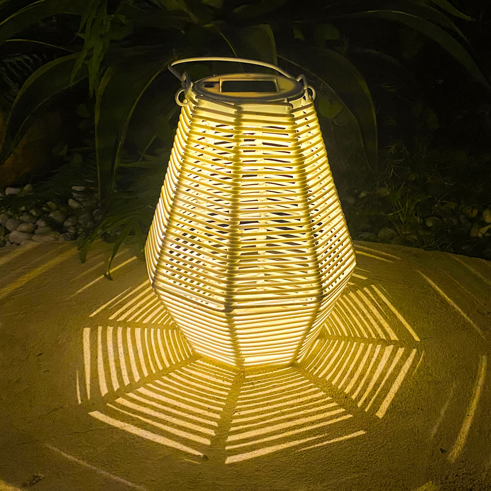 【Limited Promotion】Solar Lantern Outdoor Rattan Hanging Solar Light Solar Table Lamp Waterproof with Warm Light Bead for Patio Yard Garden Wedding Landscape Decoration - Auto on/Off (Light Beads)