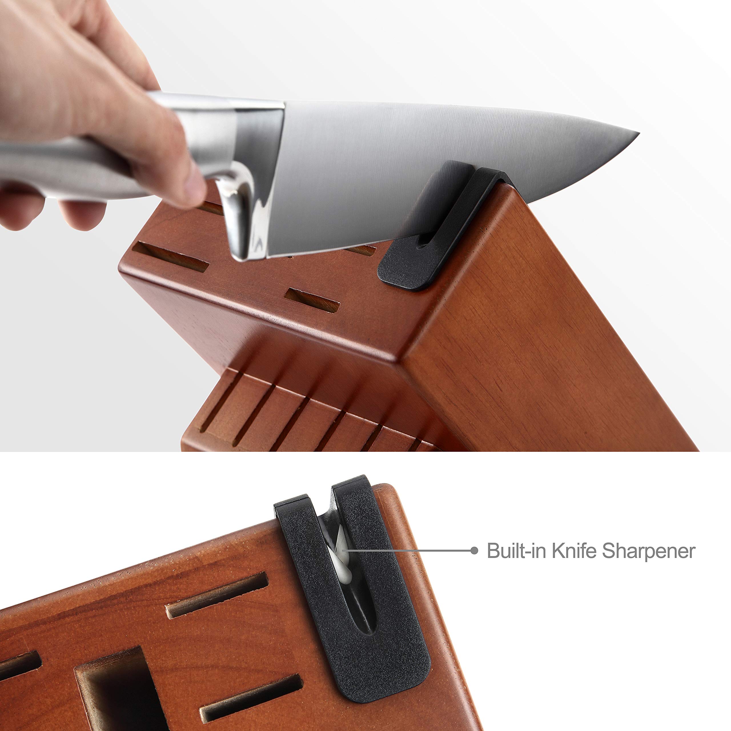 【What Yout Get】MC29 15 Pieces German Stainless Steel Knife Block Sets with Built-in Sharpener + McCook MC59B Steak Knives Set of 6