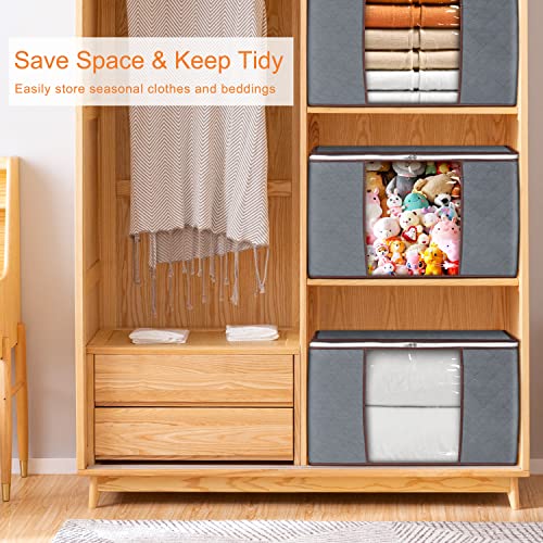 γπ―π£π°πγ Extra Large Clothes Blanket Storage Bags, 90L Thicker Fabric Closet Organizers and Storage Bins for Comforter, Clothing, Toys - Bedroom Dorm Storage Containers with Lids, Sturdy Handles -Grey
