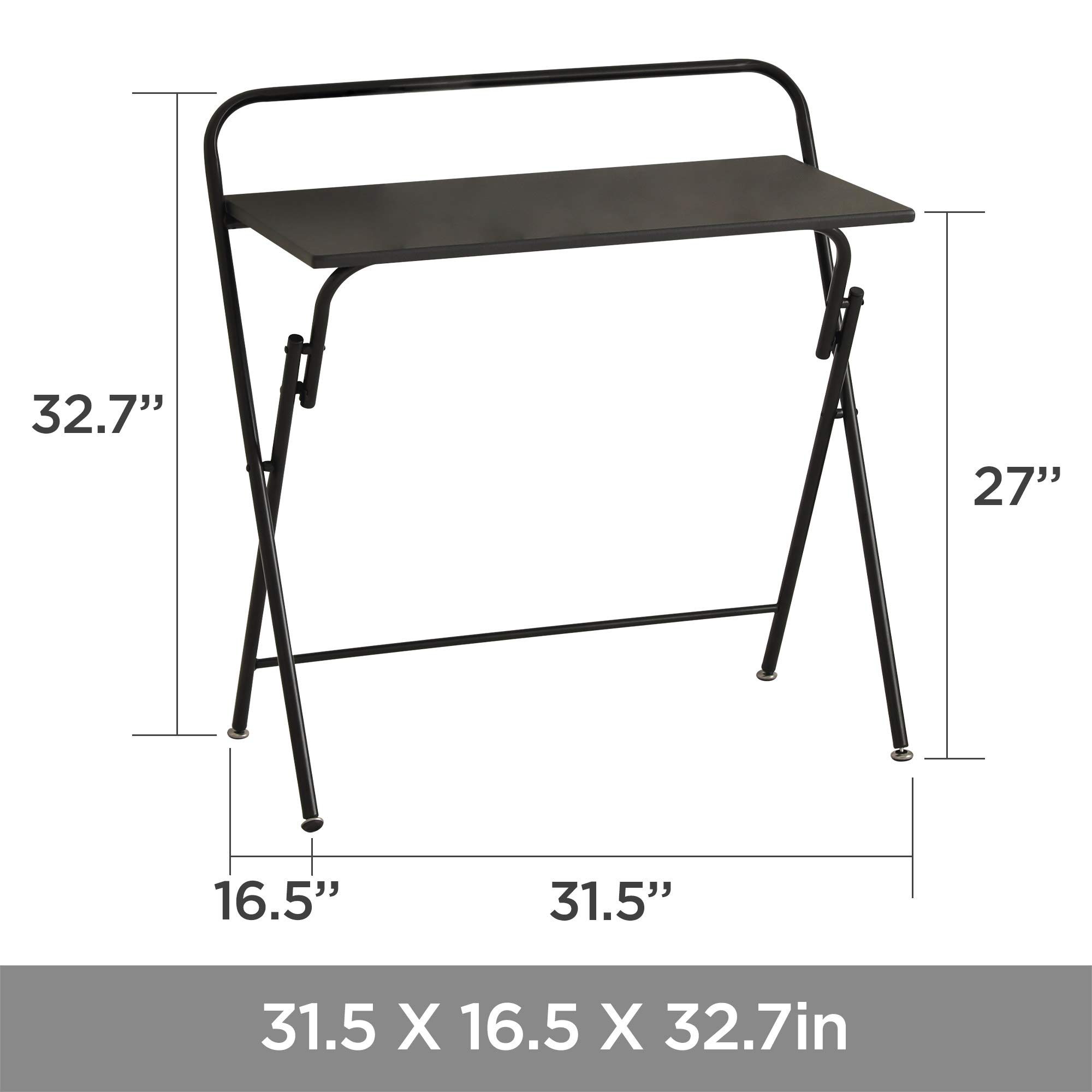 【Roomnhome】 27'' Height Foldable Home Office Desk, for Small Space, Metal Frame with Plastic Sheet Coated Desk Surface (Black)