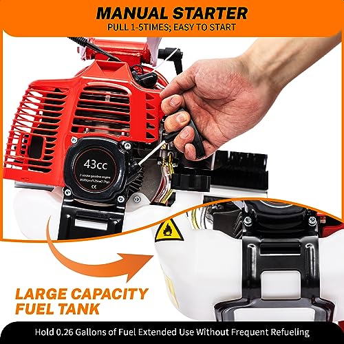 1.25 KW Walk-Behind Hand Push Floor Sweeper, 23.6" Sweeping Width Lawn Sweeper Manual Gas Power,1.2L Tank, Infinitely Adjustable Speed Patio Sweeper Cordless for Walkway, Yard, Garage, Patio