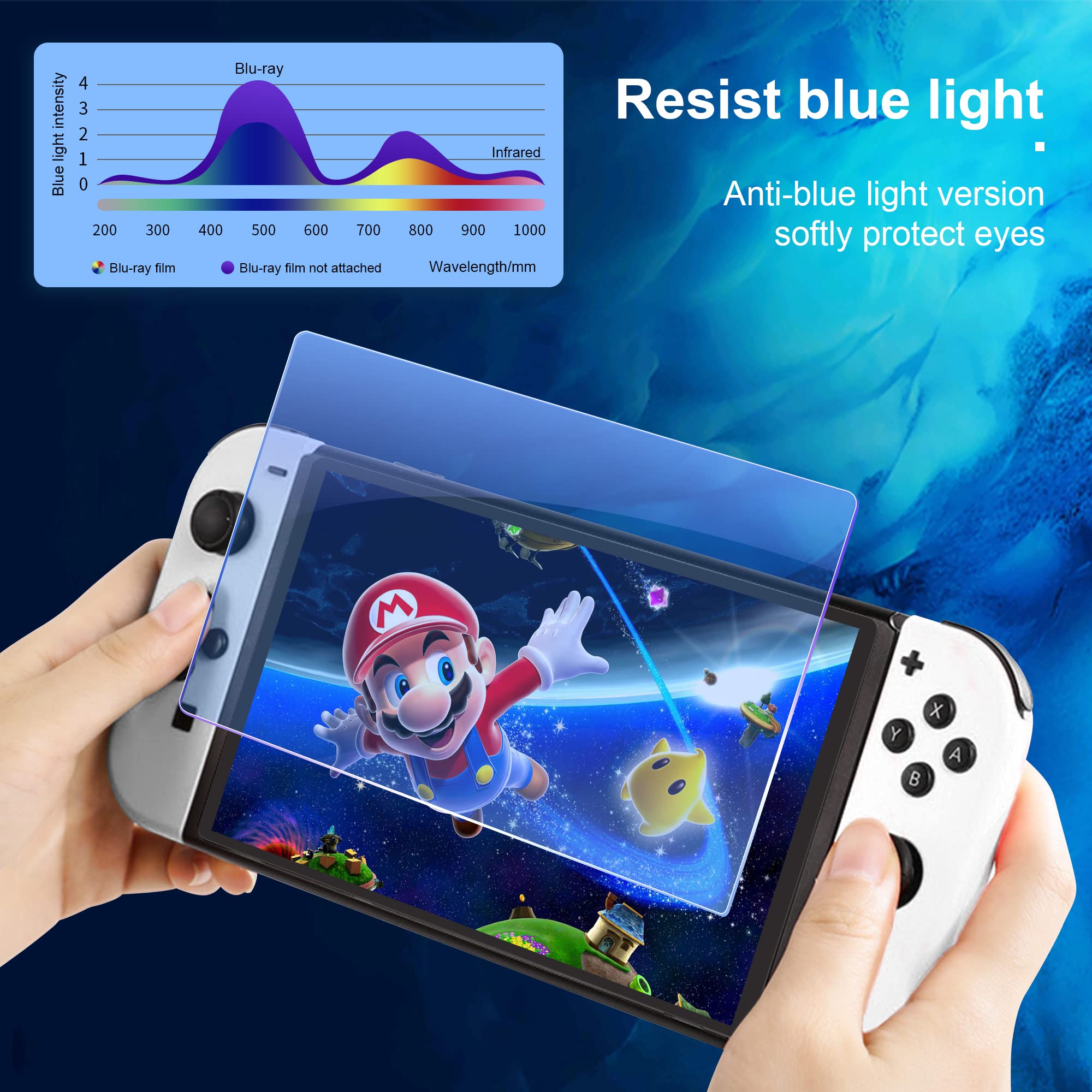 【Anti-Blue Light】BRHE Screen Protector for Nintendo Switch OLED Model 7 '' 2021 Console Accessories, 0.25mm 9H Tempered Film Clear Protective Glass with Easy Installation Frame-2 Pack