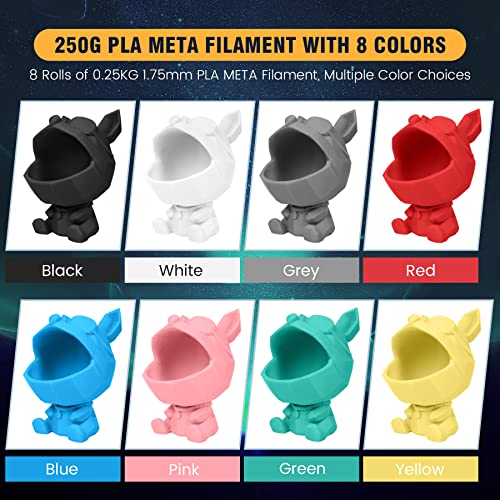 【PLA-Meta & PLA Plus】SUNLU 3D Printer Filament PLA-Meta 1.75mm, Dimensional Accuracy +/- 0.02 mm, 250G*8 Rolls, Black+White+Grey+Blue+Green+Red+Yellow+Pink & PLA+ 1KG, Green