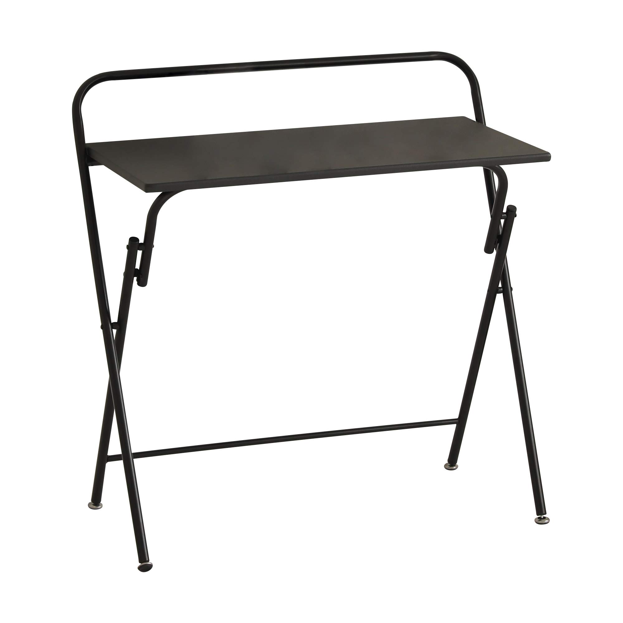 【Roomnhome】 27'' Height Foldable Home Office Desk, for Small Space, Metal Frame with Plastic Sheet Coated Desk Surface (Black)