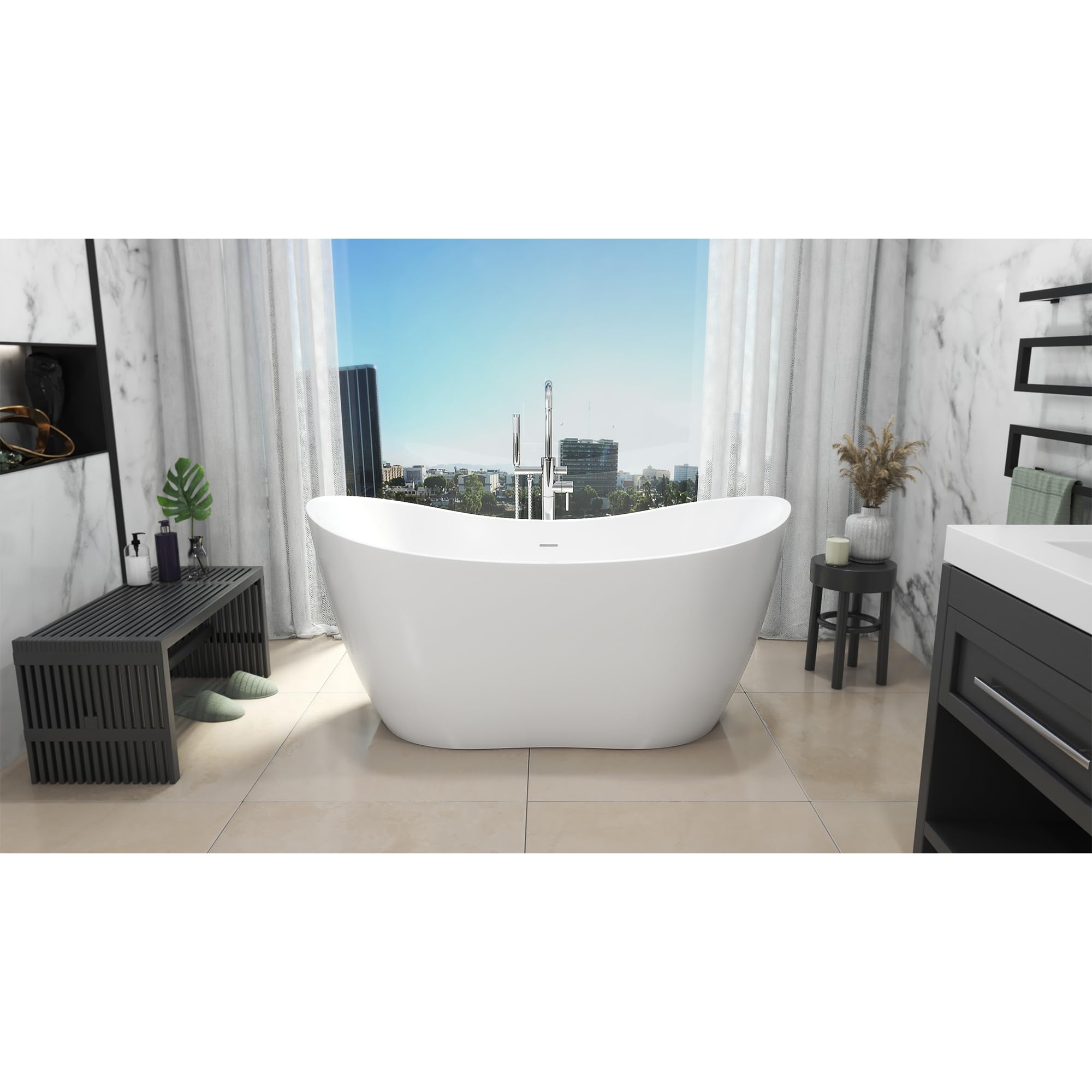 DreamLine Nile 59 in. L x 28 in. H Acrylic Freestanding Bathtub with Matte Black Finish