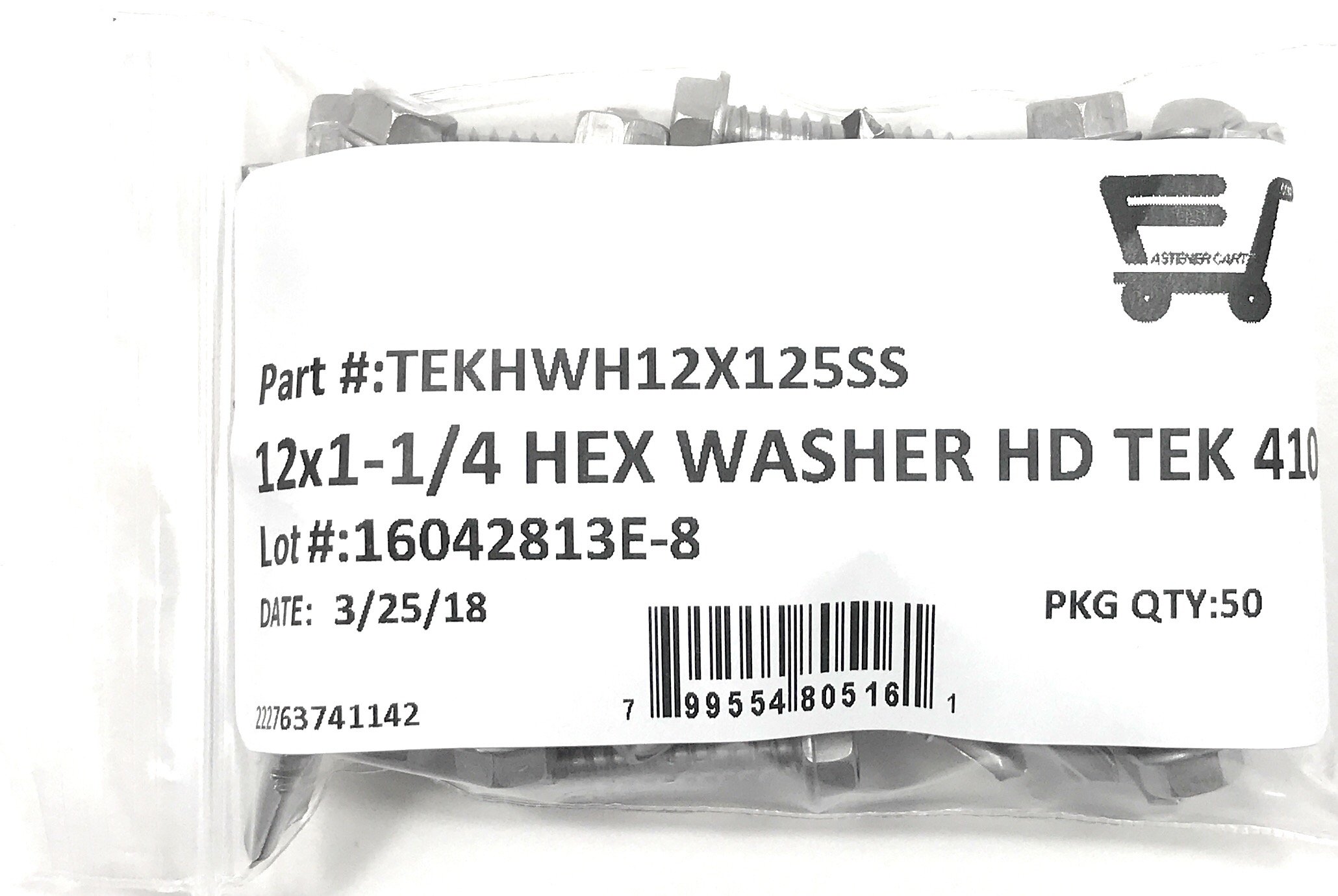 #12x1 1/4 Stainless Steel Hex Washer Head Self Drilling Tapping TEK Screw (410 Stainless Steel) 50 Pieces 12x1-1/4