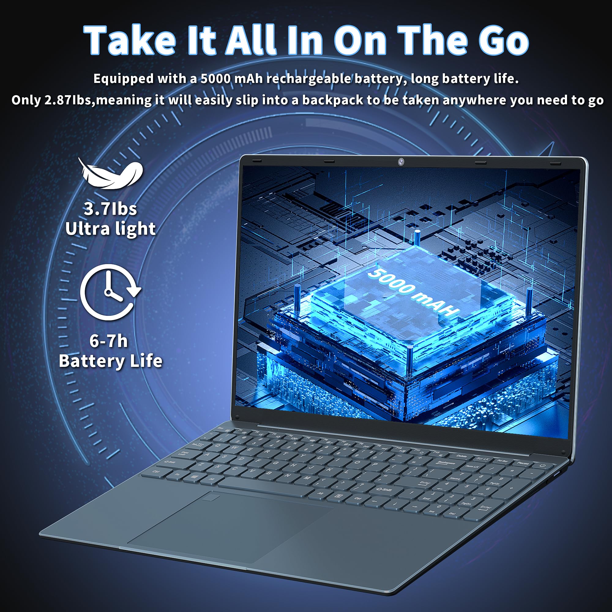 【Win 11/MS Office 2019】16" Laptop Computer 12th Gen Alder Lake N95 CPU (Up to 3.4Ghz) Quad-Core 12G LPDDR5 RAM 512GB SSD, Narrow Bezels 1920*1200 2K FHD IPS Screen/Backlit KB/Fingerprint Unlock(Gray)
