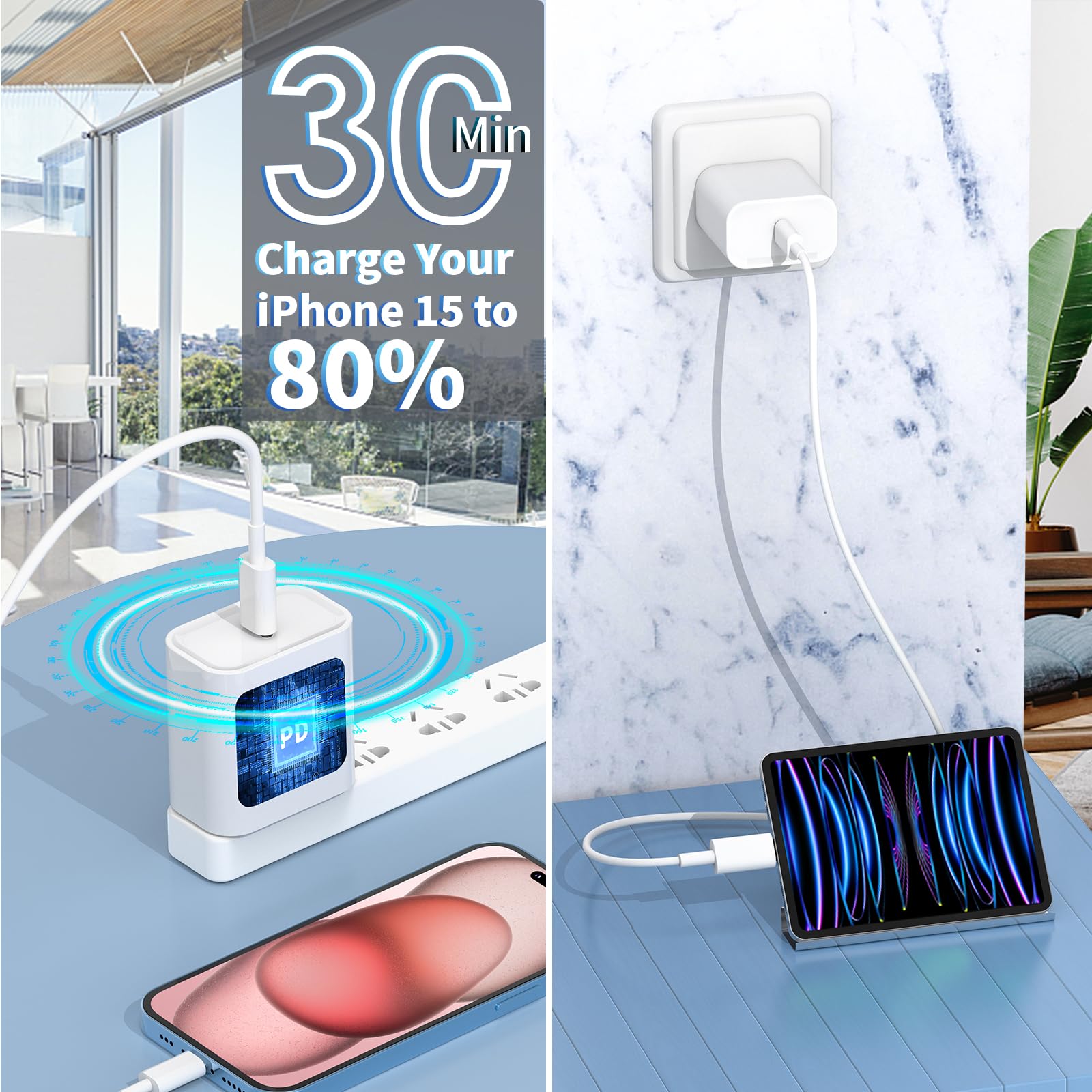 【MFi Certified】iPhone 15 Charger Fast Charging, Assrid 3Pack 20W USB-C Power Type-C Wall Charger Block+6FT USB-C to USB-C Charge Cable for iPhone 15/15 Plus/15 Pro/15 Pro Max/iPad Pro/Air/Mini/AirPods