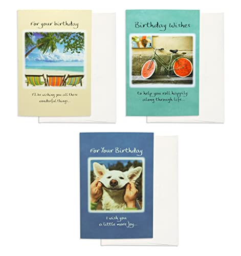 Blue Mountain Arts Birthday Card Assortment—3 Unique Greeting Cards with Uplifting Happy Birthday Wishes for the Special People in Your Life