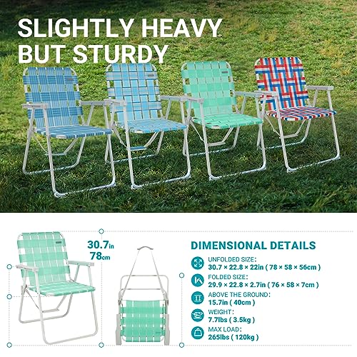 #WEJOY 2 Pack Folding Webbed Lawn Beach Chair,Heavy Duty Portable Chairs for Outside with Hard Arm,Carry Strap for Outdoor Camping Garden Concert Sand Picnic