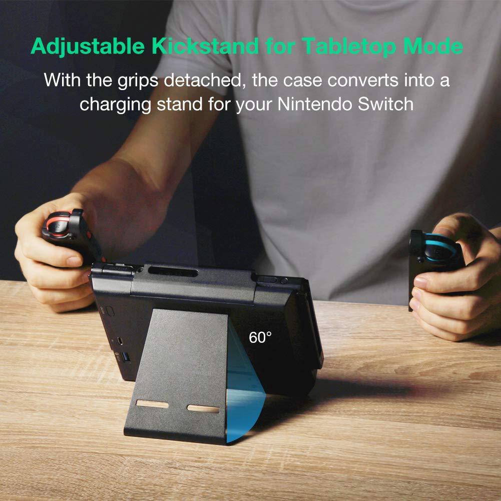 [Upgraded] BigBlue 10000mAh Battery Charger Case with Joy-Con Grips, Dual USB-C(18W PD Quick Charging), Portable Backup Charger with Kickstand & Game Card Slot