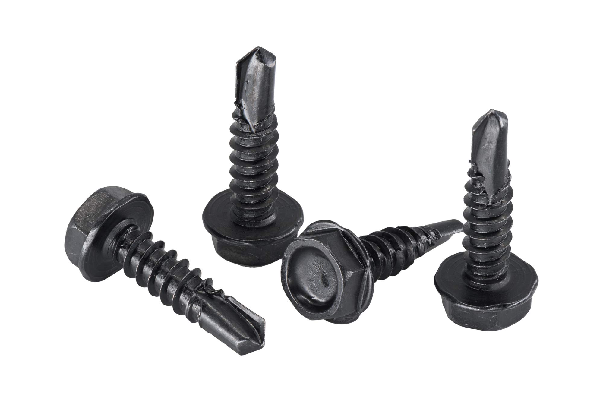 #8 x 1/2 in. Black Exterior Self Drilling Screws, Hex Washer Head (100 pcs) by Makers Bolt