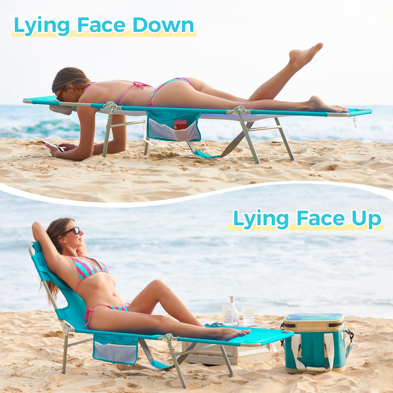 #WEJOY Chaise Lounge Chair with Face Arm Hole Foldable Patio Sun Chair with Adjustable Backrest and Padded Pillow Heavy Duty Folding Beach Lounger for Camping Sunbathing Lawn Pool Garden Yard