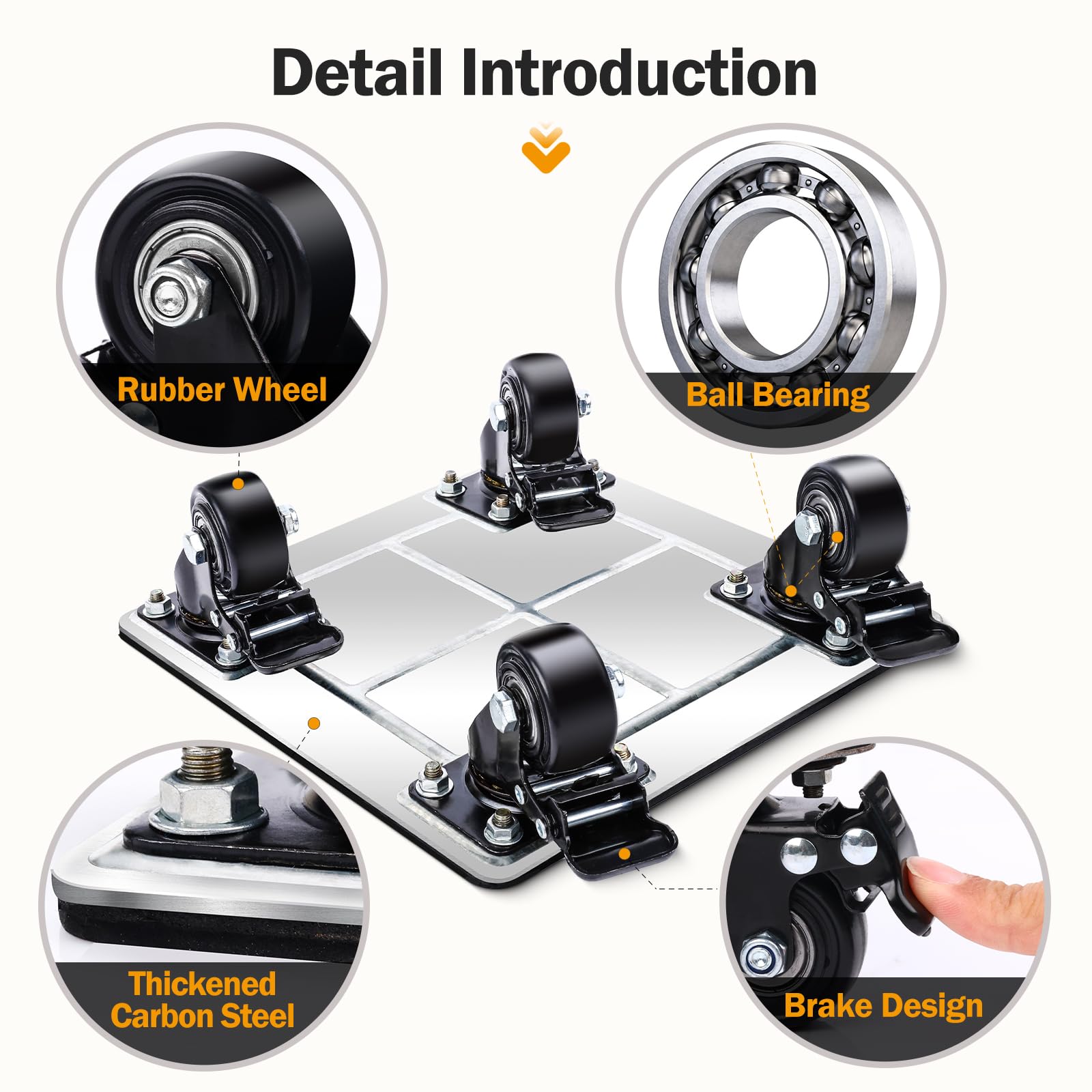 【Upgrade with Brake】 Furniture Dolly, Furniture Movers with 4 360° Rotatable Rubber Universal Wheels, Carbon Steel Panel Heavy Duty Moving Base Tools with Brake & Lifter, Maximum Load 3000LBS