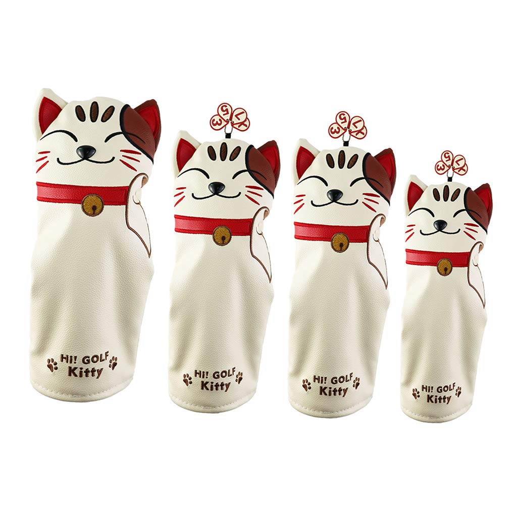 #N/A 4 Pieces Golf Head Covers PU Leather Headcover with Lucky Cat Design