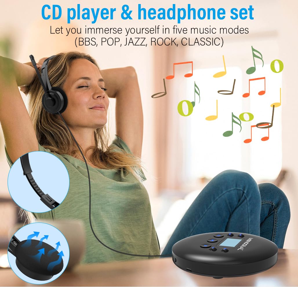 γπππ4 ππ©π π«ππππγ CD Player Portable, MONODEAL Portable CD Player with Headphones,Small Personal CD Player with LCD Display,Anti-Skip/Shockproof, Rechargeable Walkman CD Player for Car