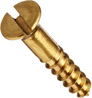 #12 x 1-3/4" Wood Screw, Brass, (inch) Head Style: Flat, (Quantity: 100) Drive: Slotted, RoHS Compliant