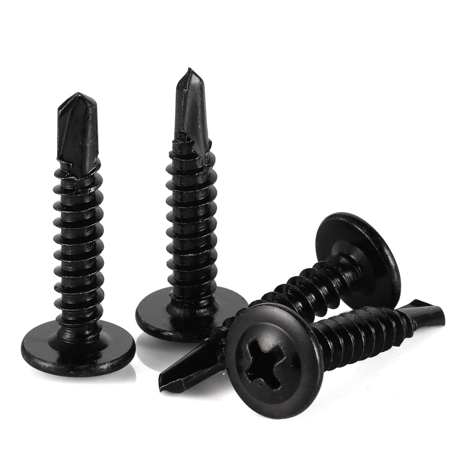 #10 x 1" Wafer Head Self Drilling Sheet Metal Screws Modified Truss Head Self Driller, 410 Stainless Steel Black, 50 PCS