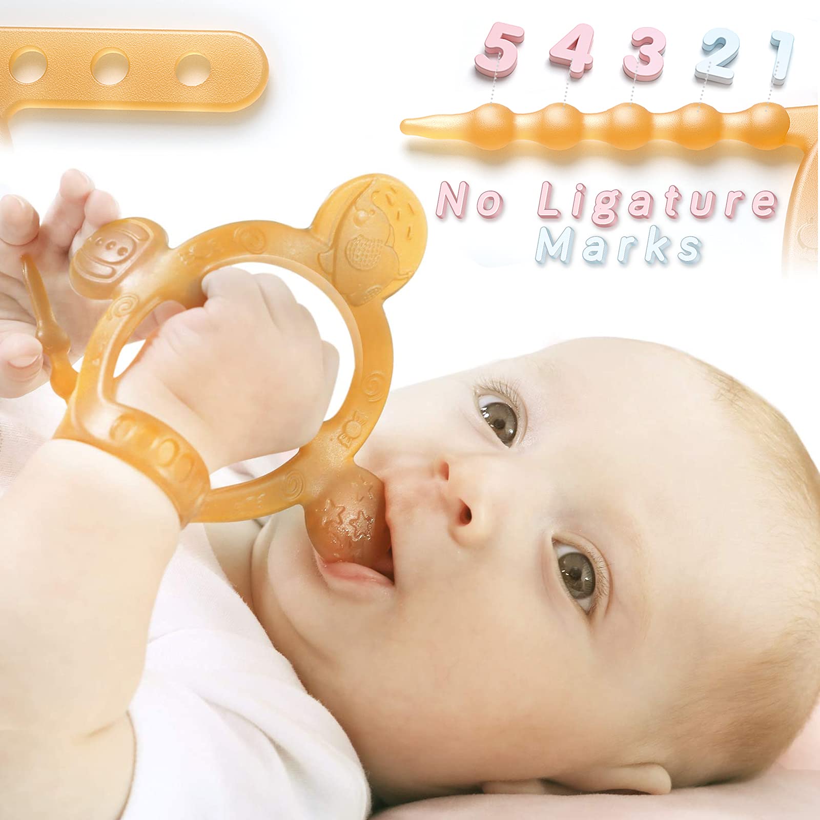 【Never Drop from Hand】 HEORSHE Baby Teething Toys for 1 Year Old Baby Boy Teethers for Infants Toddlers Silicone Molars Adjustable Chew Toys for Babies Boy 3 4 5 6 7 8 9 10 11 12 Months (Blue)