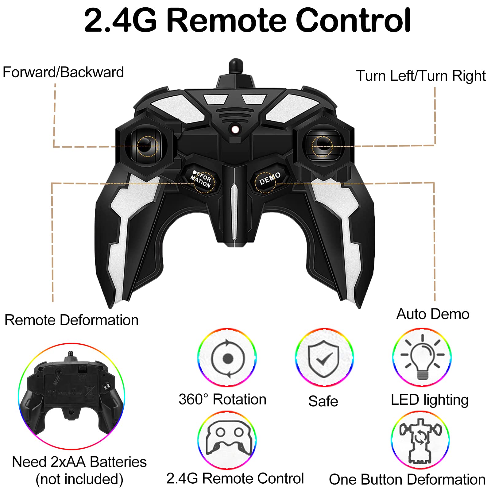 【2023 latest】LED Remote Control Car Transforming Robot 360 Degree Drifting one-click Deformation Rechargeable Police Toy Car 2.4Ghz 1:18 Scale Best Birthday Xmas Holiday Toy Present for Boys and Girls
