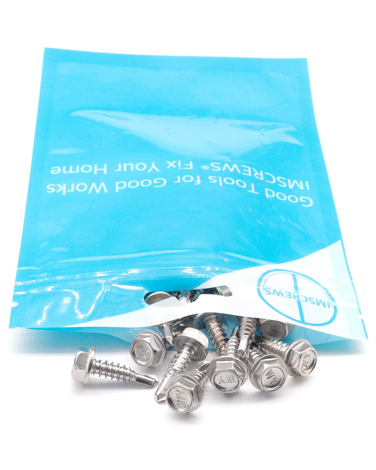 #8 x 3/4" Stainless Hex Washer Head Self Drilling Screws (50pcs), Stainless Steel 410 Fully Threaded Sheet Metal Flanged Hex Screw | by IMSCREWS