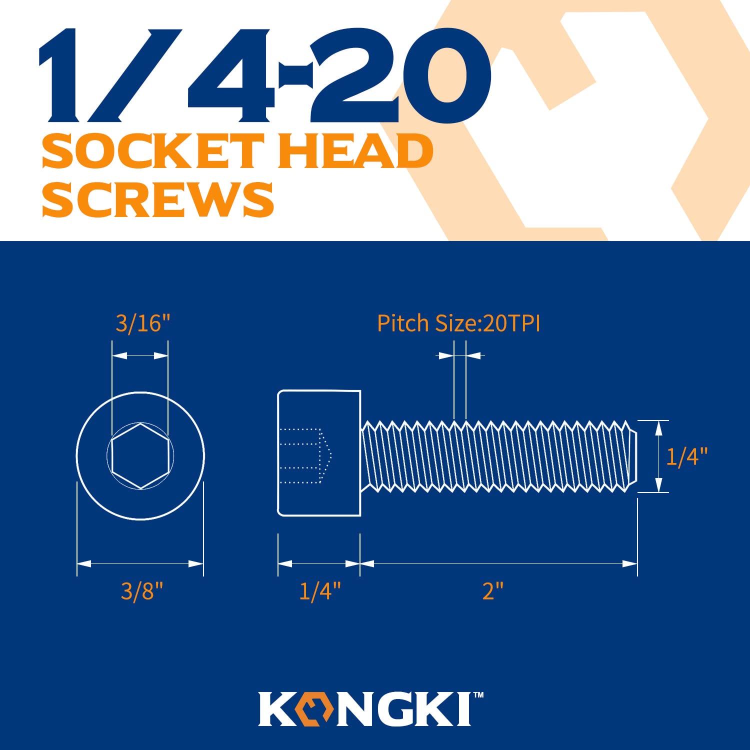 1/4-20 x 2" Socket Head Cap Screws, Allen Socket Drive, 304 Stainless Steel 18-8, Full Thread, Bright Finish, Fully Machine Thread, 25 PCS