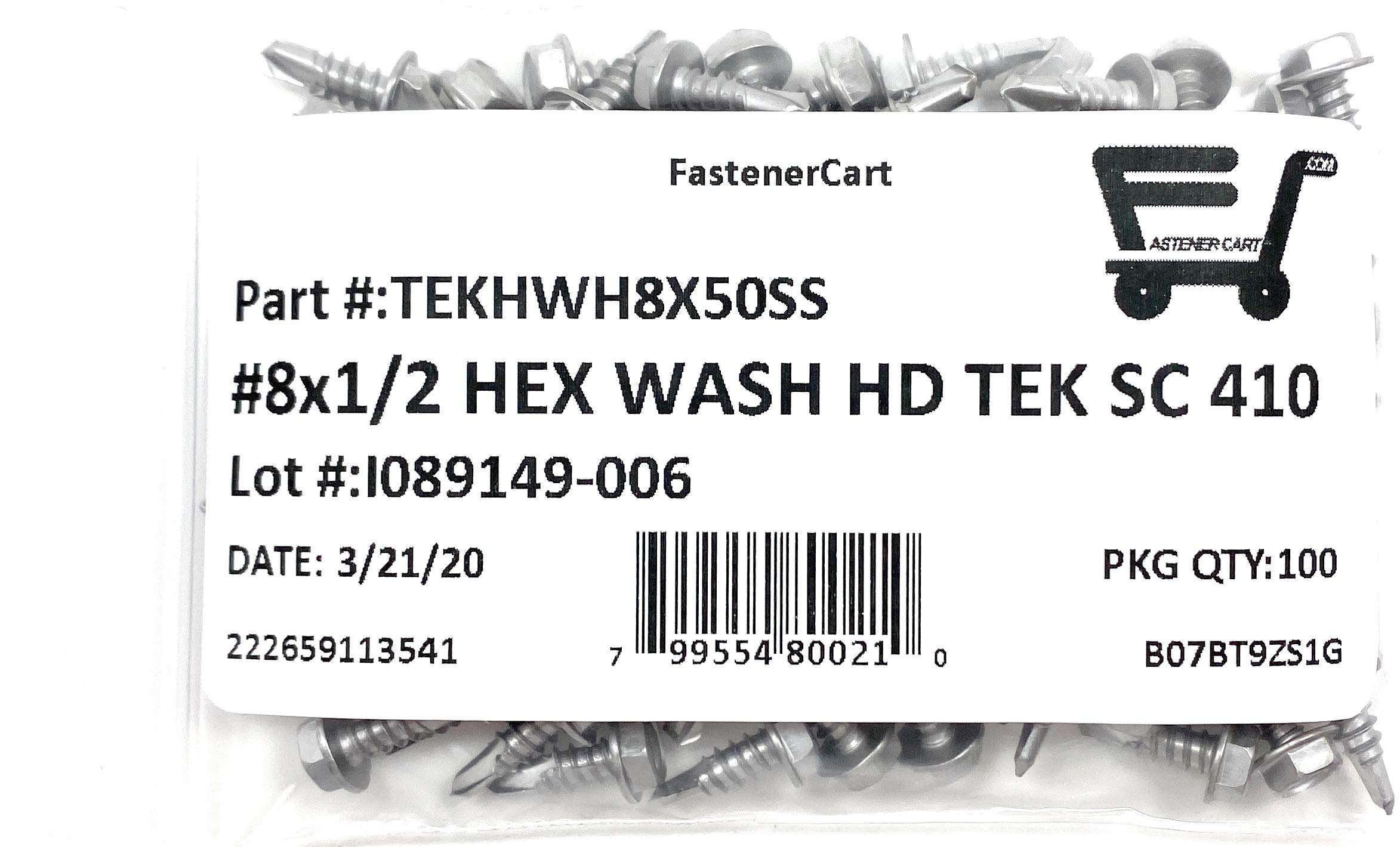 #8x1/2 Stainless Steel Hex Washer Head Self Drilling Tapping TEK Screw (410 Stainless Steel) 100 Pieces 8x1/2