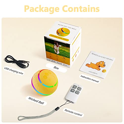 【2023 Newest】Interactive Dog Toy Ball with Remote Control and LED Flash Light, Rechargeable Wicked Ball Made of Durable Safe TPU, Motion Activated Rolling Ball Toys for Dogs/Cats with 2 Work Modes