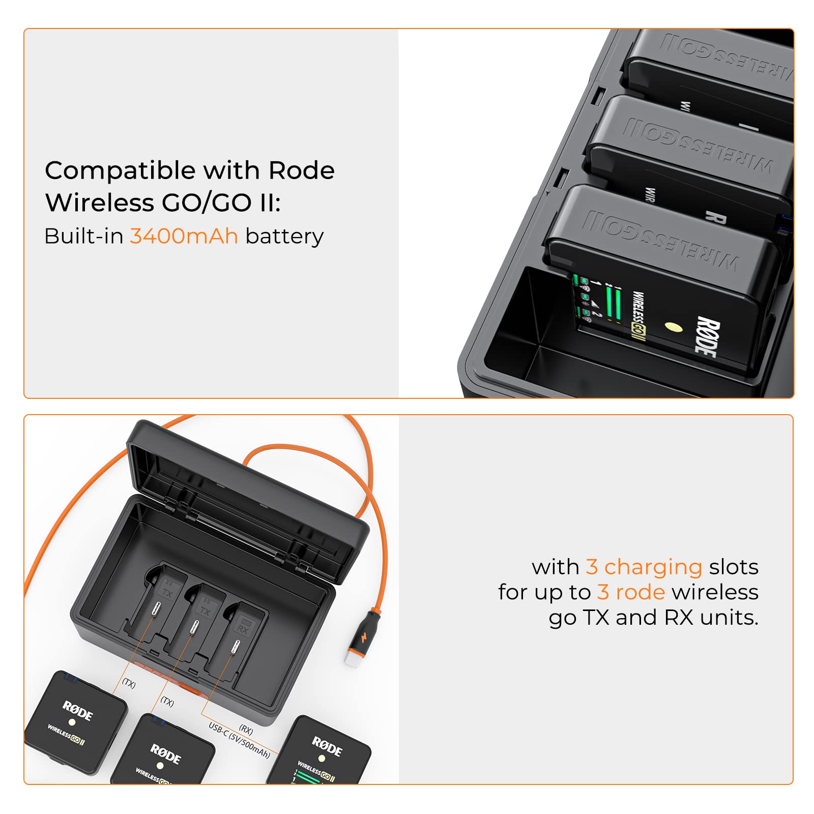 【2022 Upgraded】PS-R30 Pro Wireless Charging Case Compatible for Rode Microphones Wireless GO 2 & Rode Microphones Wireless GO, Build-in 3400mAh Battery with Storage Space