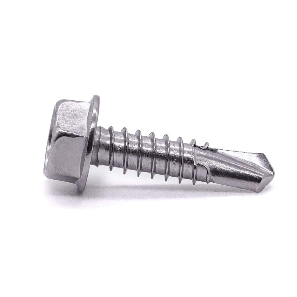 #14 x 3/4" (50 pcs) Hex Washer Head Self Drilling Screws, 410 Stainless Steel Metal Sheet Tek Screws, Self Tapping Point, No Pre-drilled Hole Needs