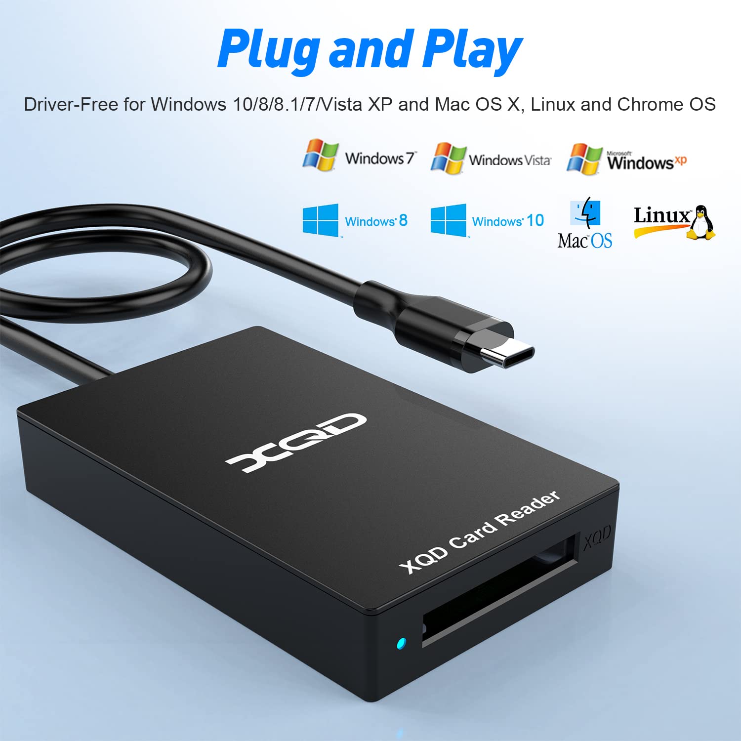 【Upgraded Version】USB C XQD Card Reader, Rocketek XQD Reader Compatible with Sony G/M Series USB Mark XQD Card, Lexar 2933x/1400x USB C Mark XQD Card for Windows/Mac OS. Type C XQD Memory Card Reader