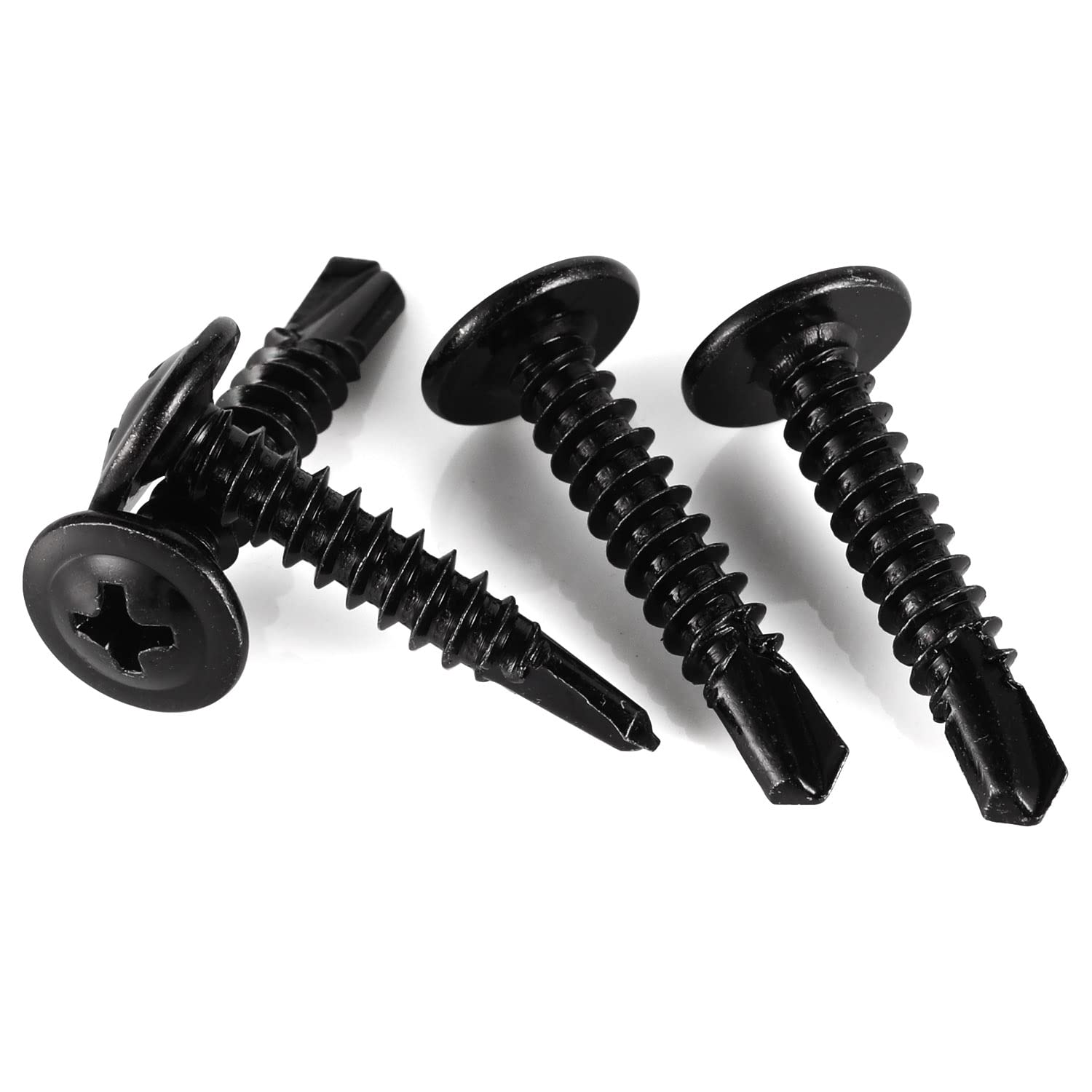 #10 x 1" Wafer Head Self Drilling Sheet Metal Screws Modified Truss Head Self Driller, 410 Stainless Steel Black, 50 PCS