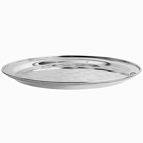 18" Stainless Steel Round Tray with Swirl Pattern, Serving / Display Tray by Tezzorio