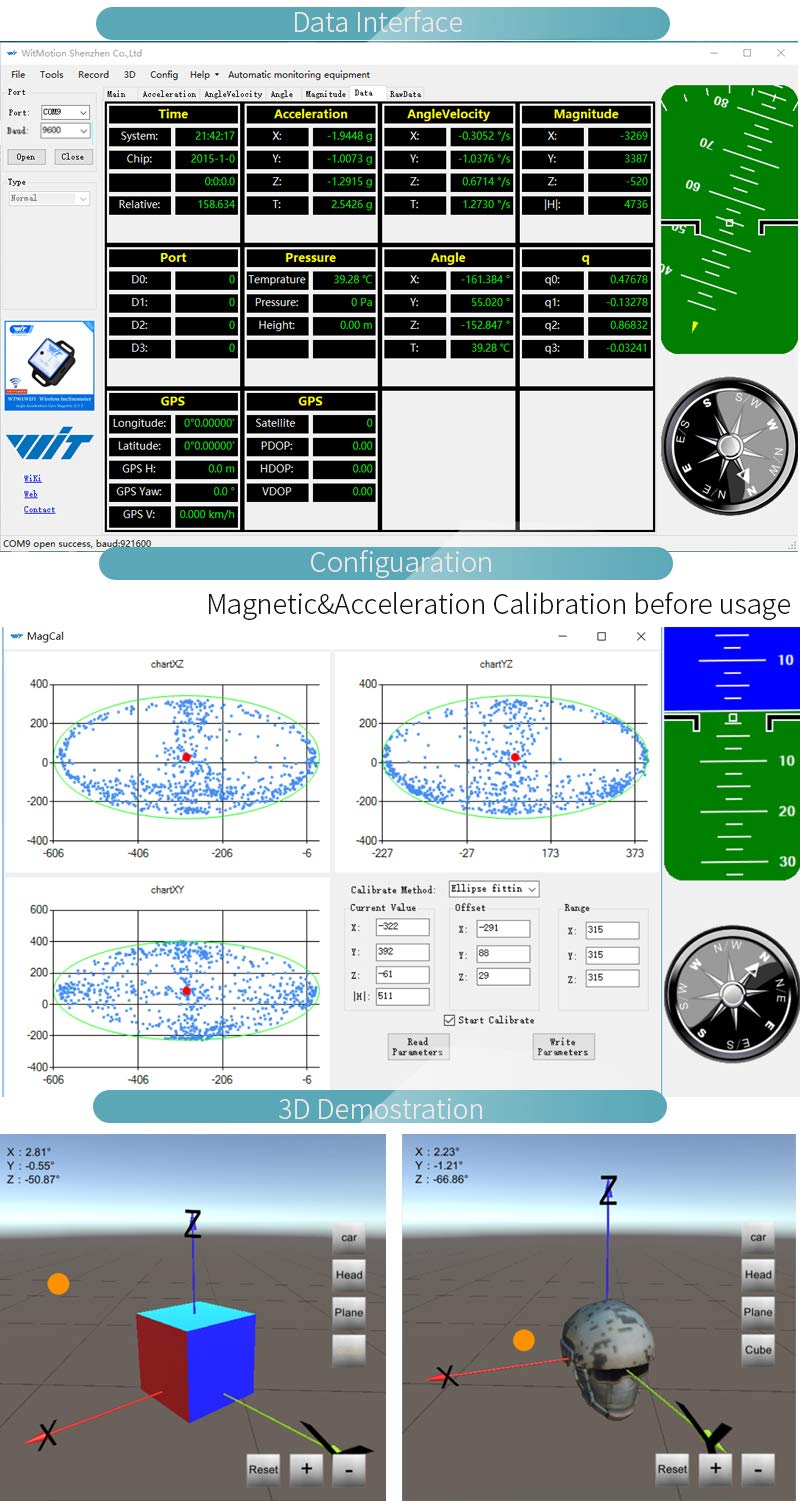 【WT901C-232 9-Axis Vibration Inclinometer】High-Stability Acceleration+Gyro+Angle (XY 0.05° Accuracy)+Digital Compass, Triaxial MPU9250 Gyroscope Sensor【Kalman Filtering】for Arduino, Raspberry Pi