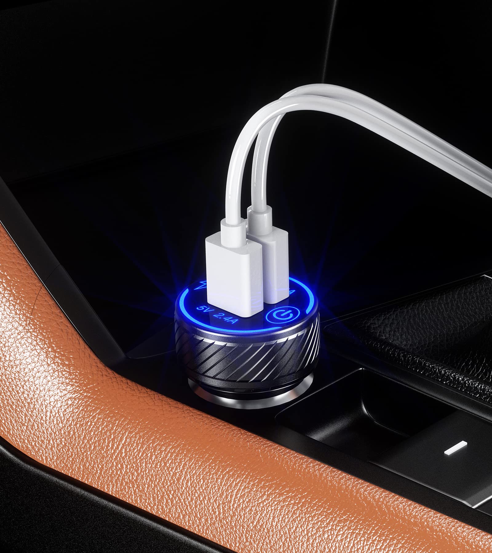 【2Pack】 USB Car Charger, Dual USB Port Car Charger Adapter, 5V/4.8A Charge Car Phone Charger with Blue LED & Touch Switch Fit for iPhone 13/12 Pro/Max/8, Galaxy S21/20/10/9 (Black)