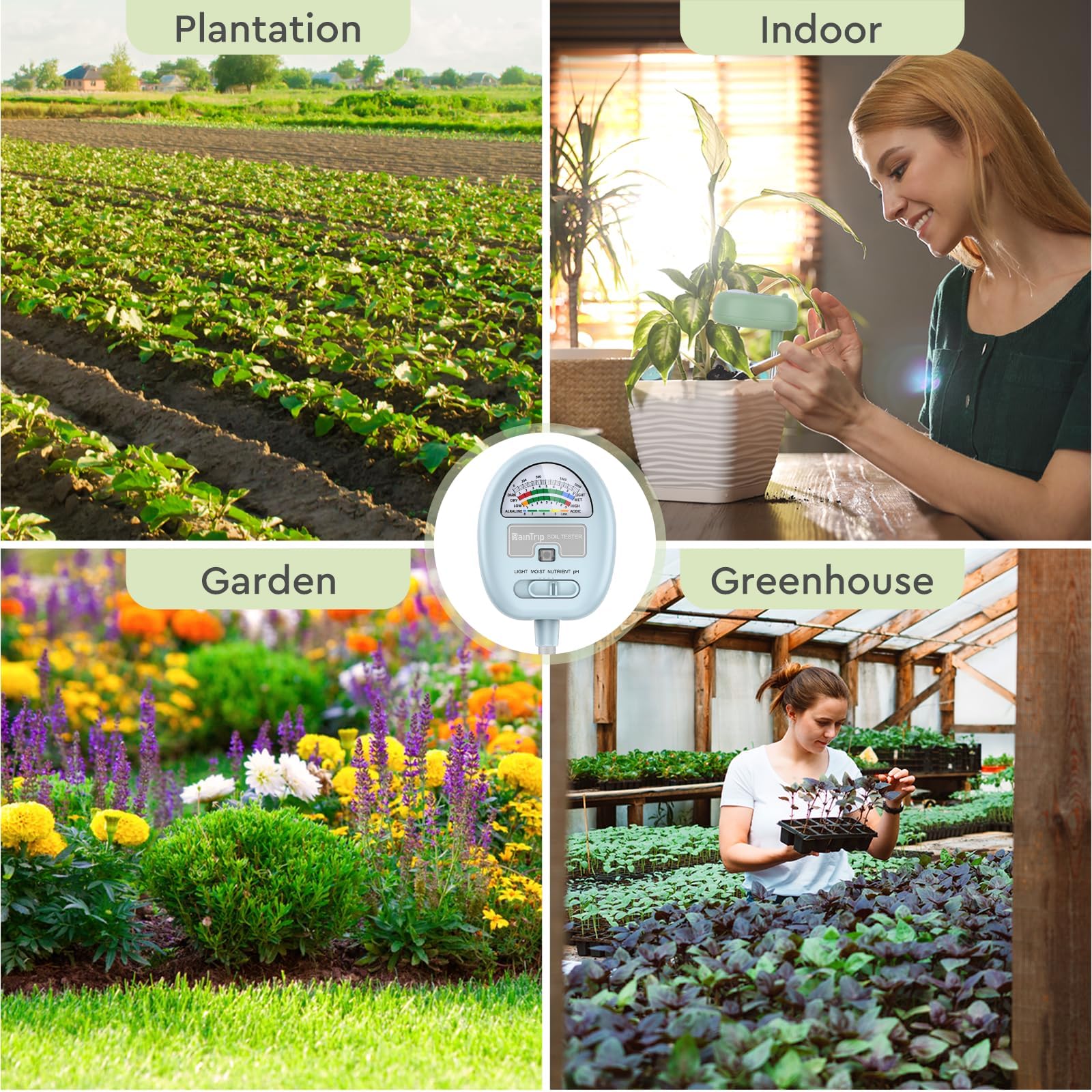 【Upgraded 】 4-in-1 Soil Moisture Meter, Soil Ph Meter, Soil Tester for Moisture, Light,Nutrients, pH,Soil Ph Test Kit, Great for Garden, Lawn, Farm, Indoor & Outdoor Use ,No Battery Required(Blue)