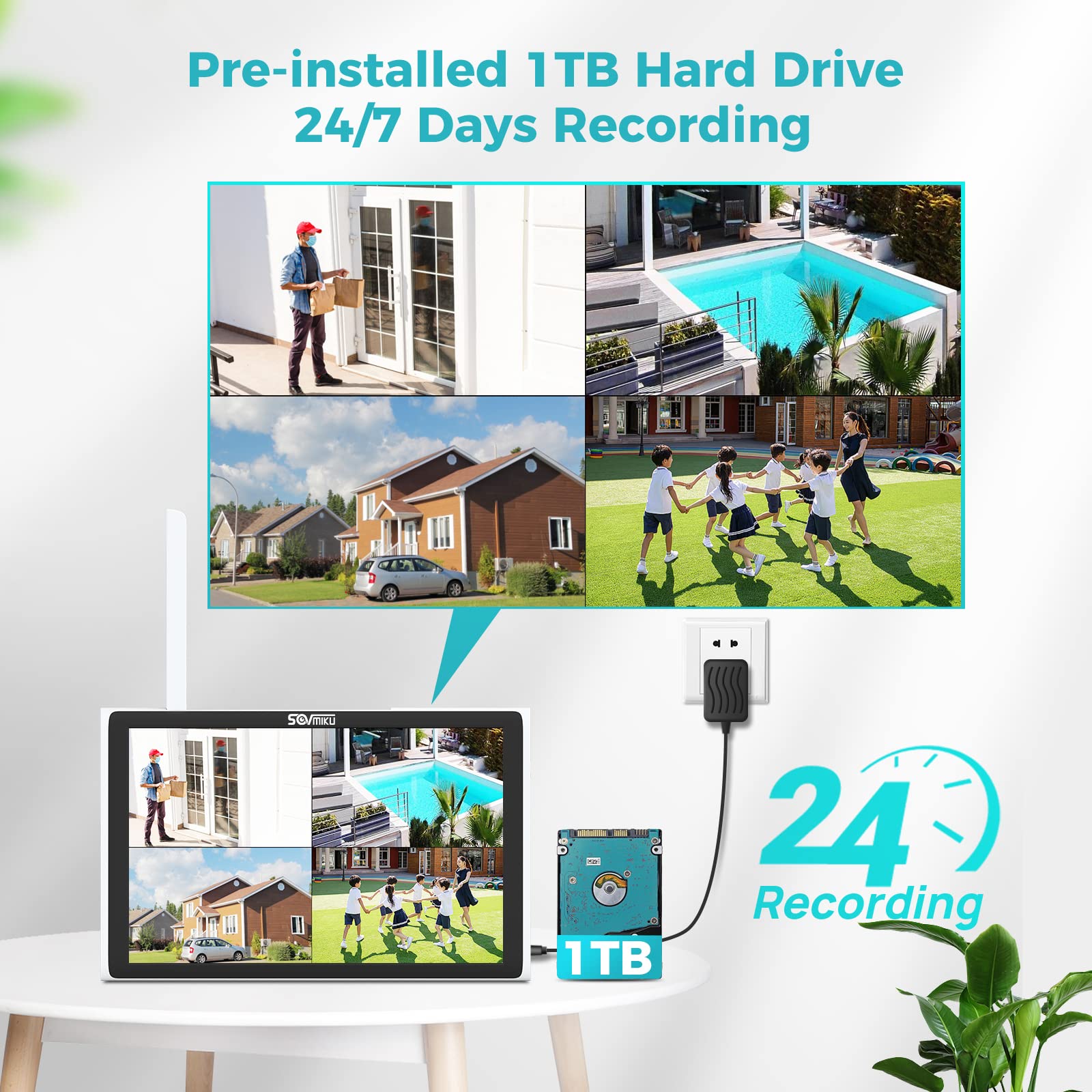 【Face/Human Detection,2K Spotlight,10"Monitor】SOVMIKU Wireless Security Camera System with 1TB Hard Drive,Expandable 8CH WiFi Home Surveillance NVR Kits,4pcs Outdoor Bullet IP Cameras,2-Way Audio