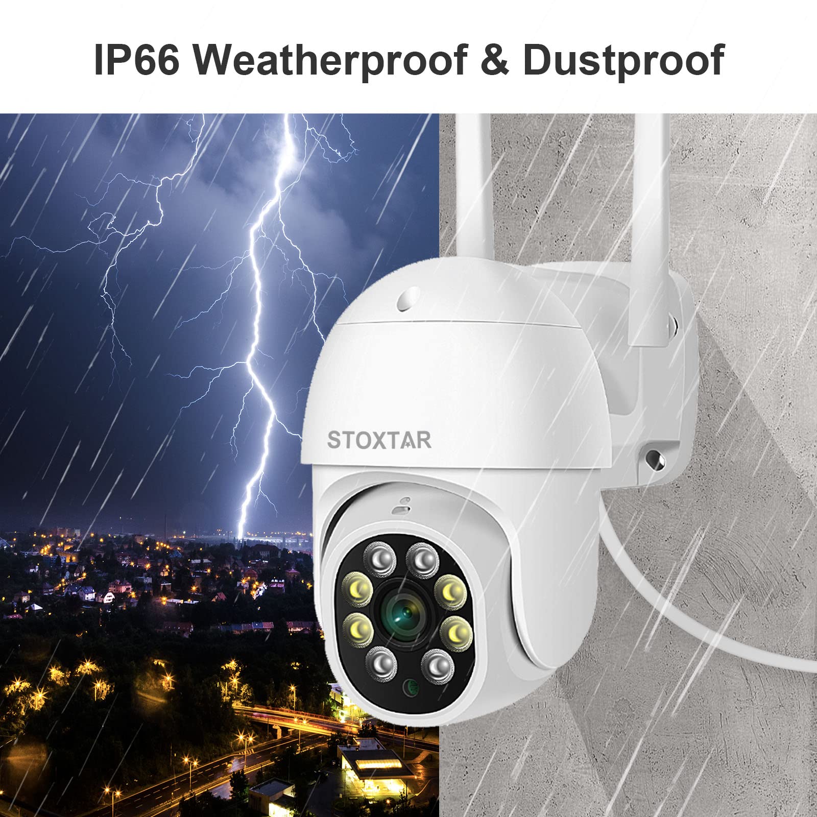【2K, Auto Tracking】 STOXTAR Home Security Camera System Wireless, 8pcs 3MP PTZ WiFi Security Cameras Outdoor with Floodlight, 2-Way Audio, AI Human Detection, 10CH NVR with 1TB HDD for 24/7 Recording