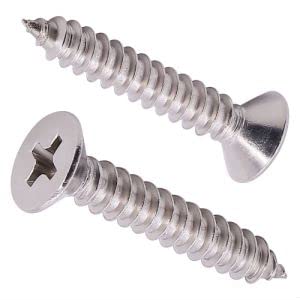 #8 x 7/8" Flat Head Phillps Drive Self Tapping Screws, 304 Stainless Steel, Cross Recessed Countersunk Head Wood Screws, 100 PCS