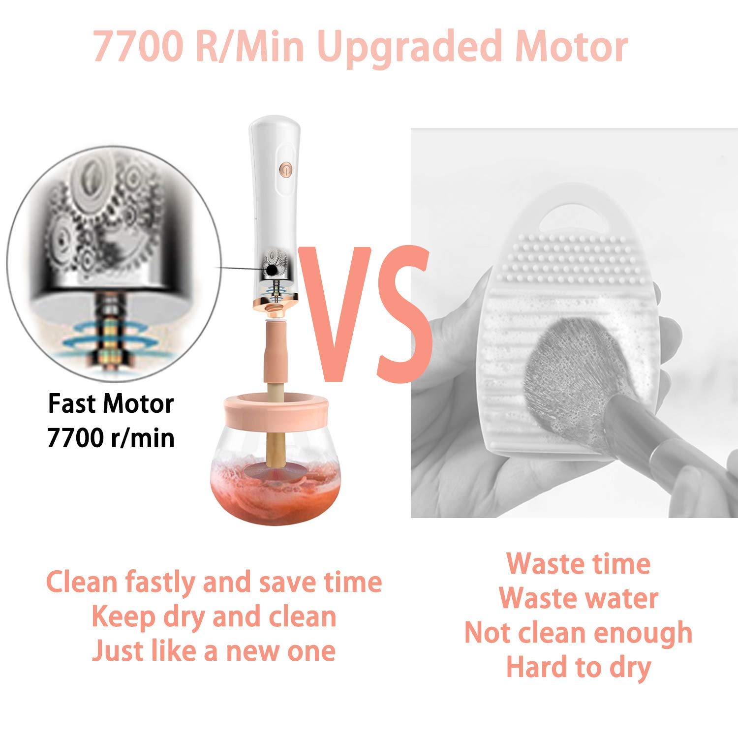 【Upgraded】Makeup Brush Cleaner, Electric Make Up Spinning Dryer, Super-Fast Automatic Spinner Machine, Battery Operated, Pink