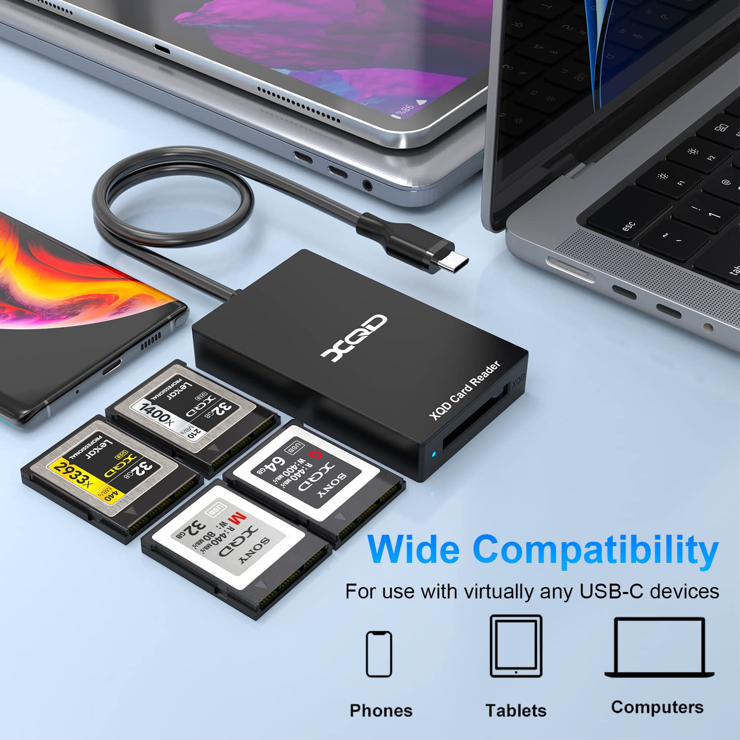 【Upgraded Version】USB C XQD Card Reader, Rocketek XQD Reader Compatible with Sony G/M Series USB Mark XQD Card, Lexar 2933x/1400x USB C Mark XQD Card for Windows/Mac OS. Type C XQD Memory Card Reader